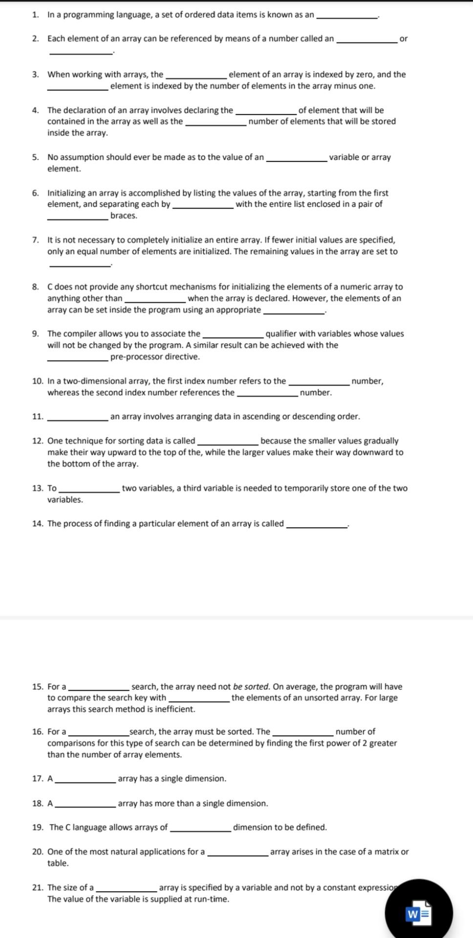 Solved 1. In a programming language, a set of ordered data | Chegg.com