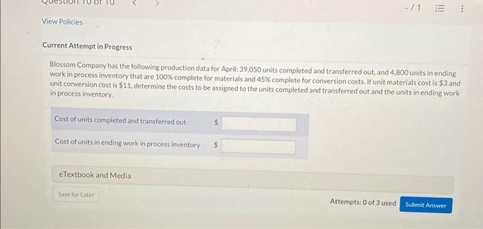 Solved Blossom Company has the following production data for | Chegg.com
