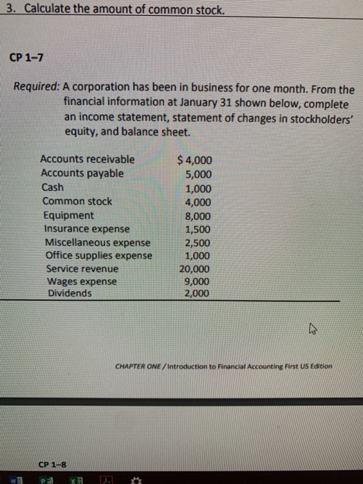 Solved 3. Calculate the amount of common stock. CP 1-7 | Chegg.com
