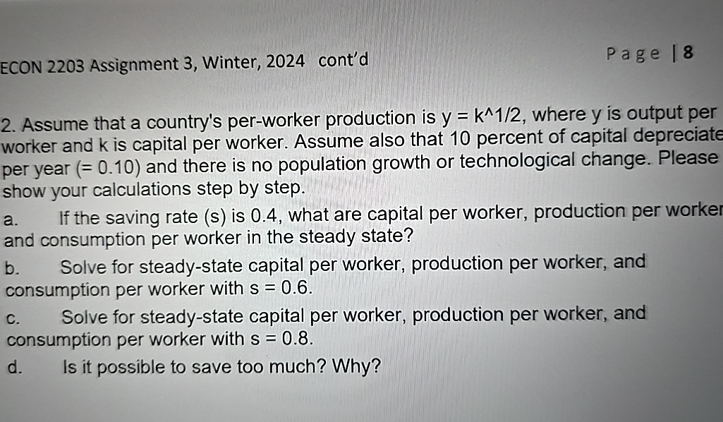 Solved ECON 2203 ﻿Assignment 3, ﻿Winter, 2024 ﻿cont'dPage | Chegg.com