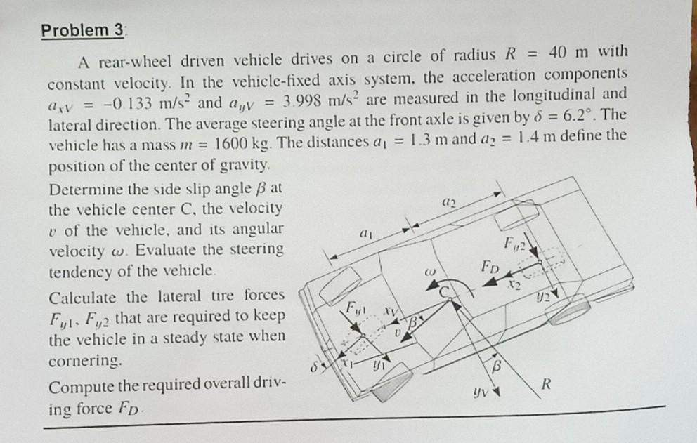 Solved A rear-wheel driven vehicle drives on a circle of | Chegg.com