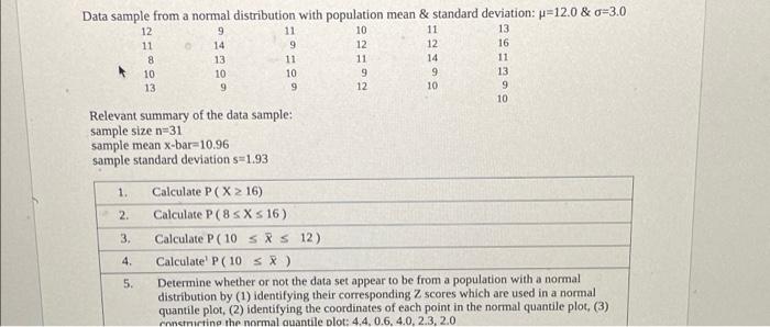 Solved Data sample from a normal distribution with | Chegg.com