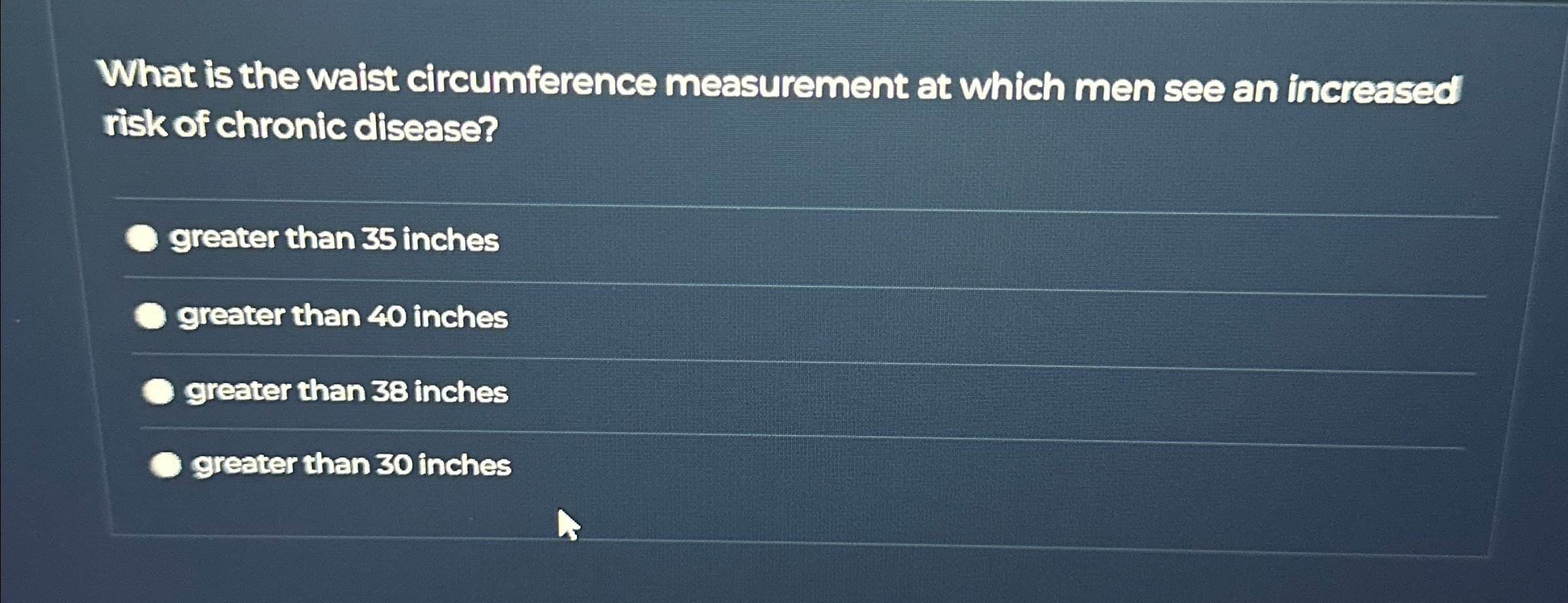 Solved What is the waist circumference measurement at which | Chegg.com