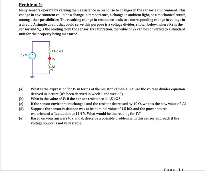 Solved Problem 1:Many sensors operate by varying their | Chegg.com