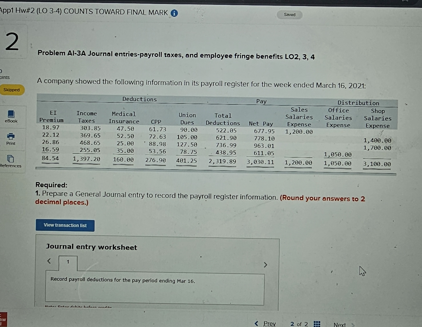 Solved Problem A1-3A Journal entries-payroll taxes, and | Chegg.com