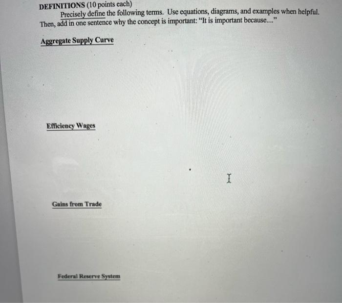 Solved DEFINITIONS (10 points cach) Precisely define the | Chegg.com