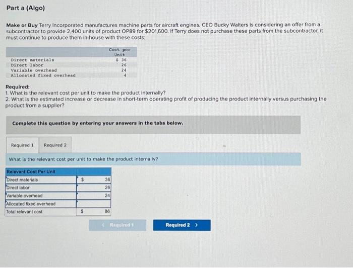 Solved Make or Buy Terry Incorporated manufactures machine | Chegg.com