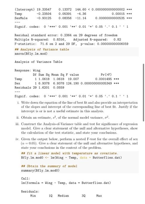 Solved Residual standard error: 0.2364 on 29 degrees of | Chegg.com