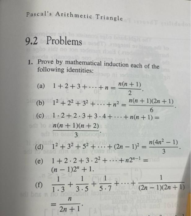 Solved Pascal's Arithmetic Triangle 9.2 Problems 1. Prove by | Chegg.com