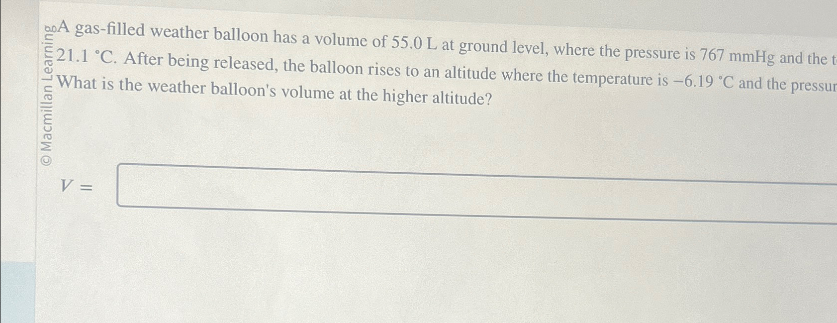 Solved and gas-filled weather balloon has a volume of 55.0L | Chegg.com