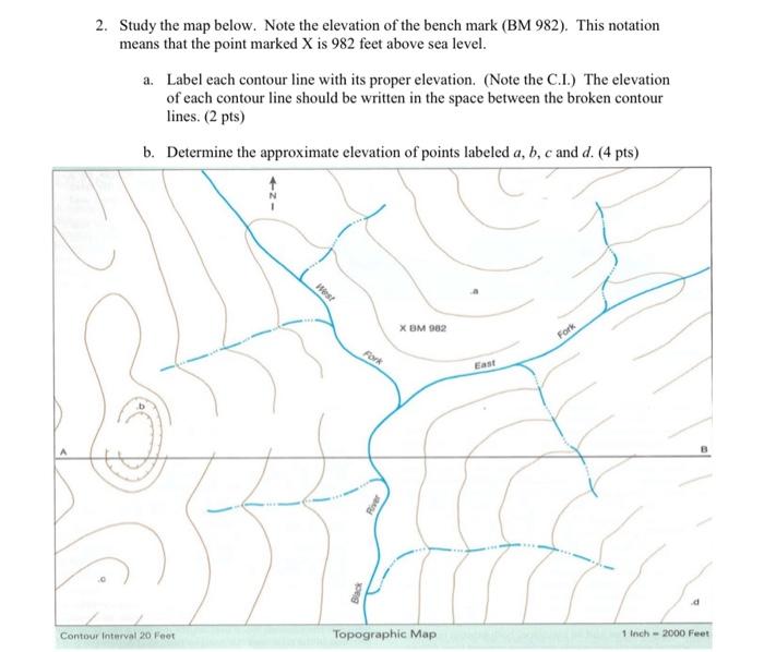 Solved 2. Study the map below. Note the elevation of the | Chegg.com