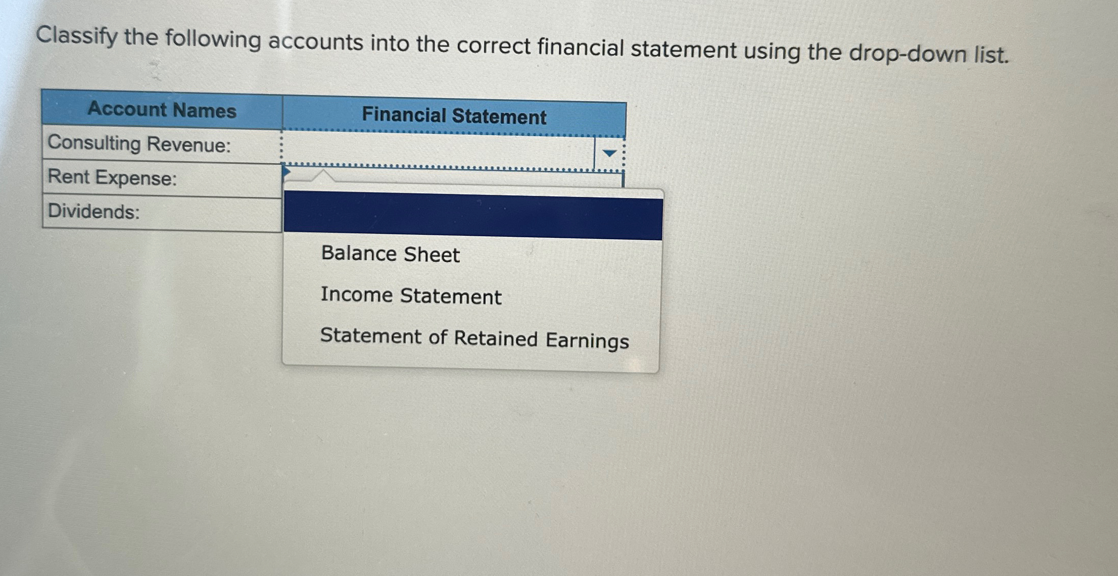Solved Classify the following accounts into the correct | Chegg.com