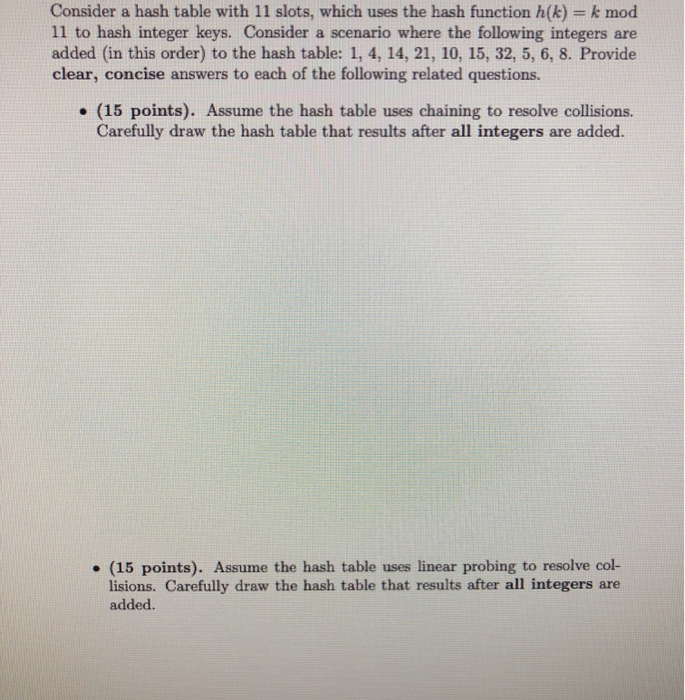 Solved Consider a hash table with 11 slots, which uses the | Chegg.com