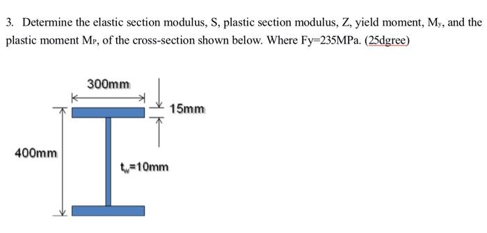 Solved 3. Determine the elastic section modulus, S, plastic | Chegg.com