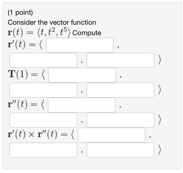 Solved Consider the vector function r(t)= t,t2,t5 Compute | Chegg.com