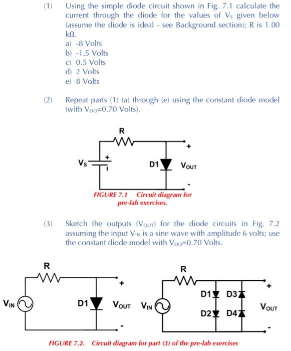 Solved (1) Using the simple diode circuit shown in Fig. 7.1 | Chegg.com