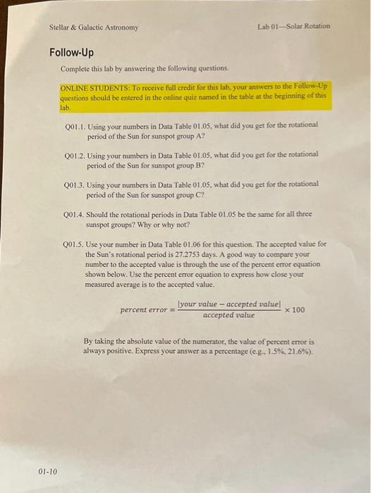 Solved Stellar & Galactic Astronomy Lab 01—Solar Rotation | Chegg.com