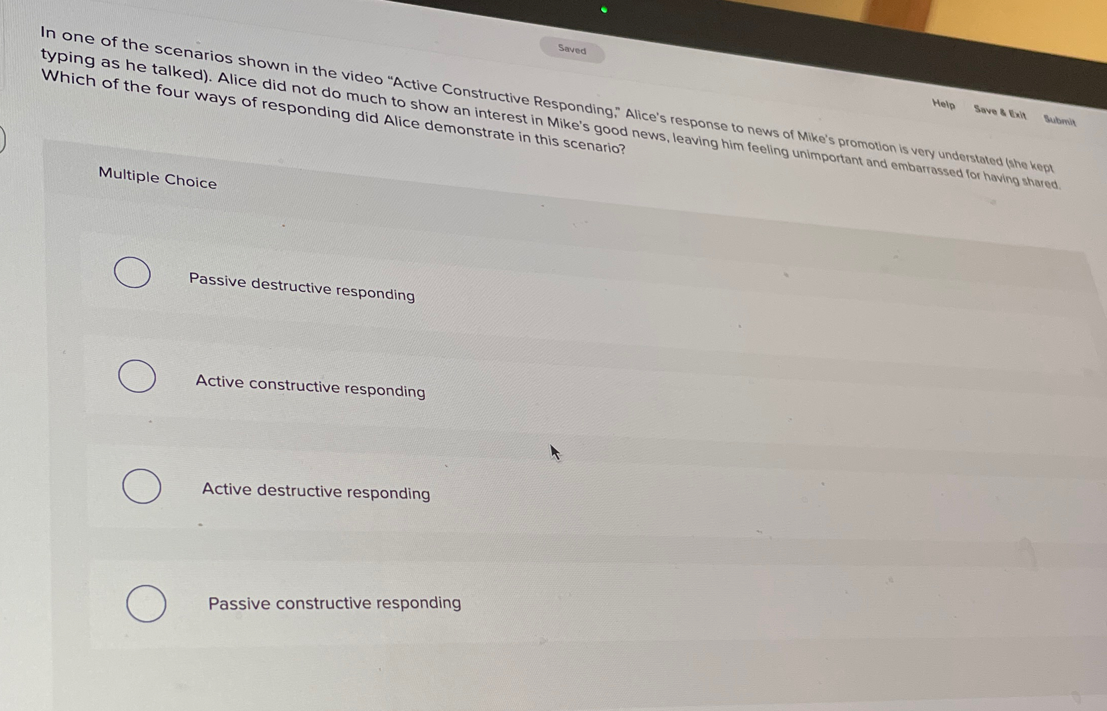 Solved Saved In one of the scenarios shown in the video | Chegg.com