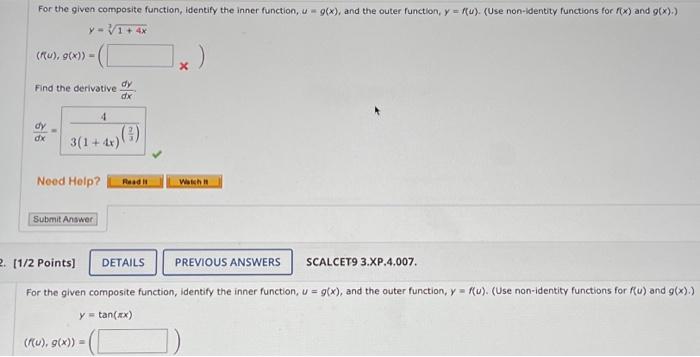 Solved For the given composite function, identify the inner | Chegg.com