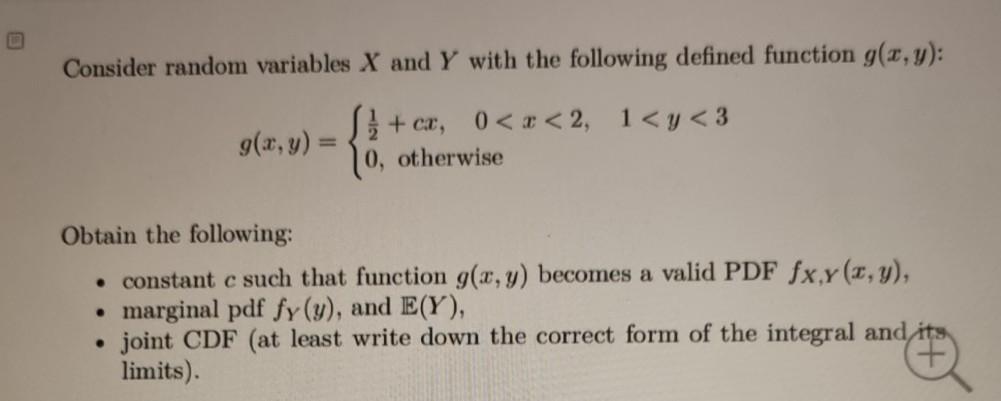 Solved D Consider random variables X and Y with the | Chegg.com