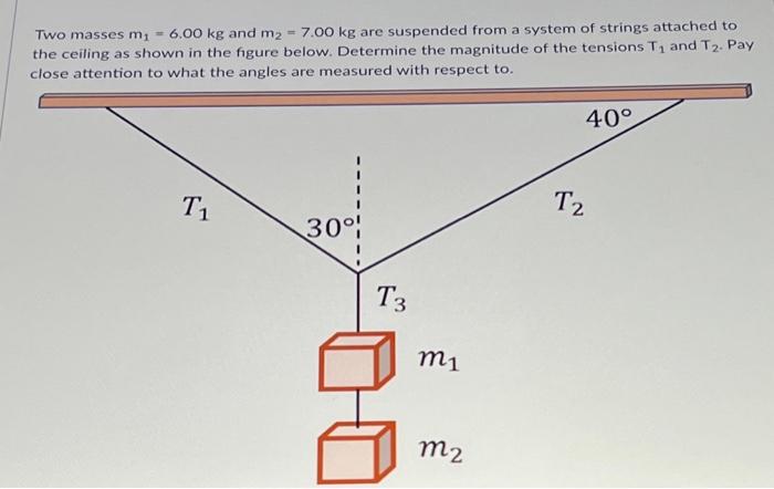 Solved Two masses m1=6.00 kg and m2=7.00 kg are suspended | Chegg.com
