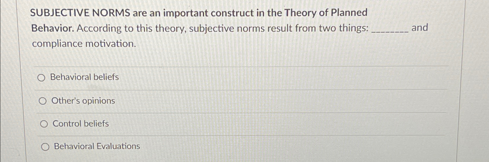 Solved SUBJECTIVE NORMS are an important construct in the | Chegg.com