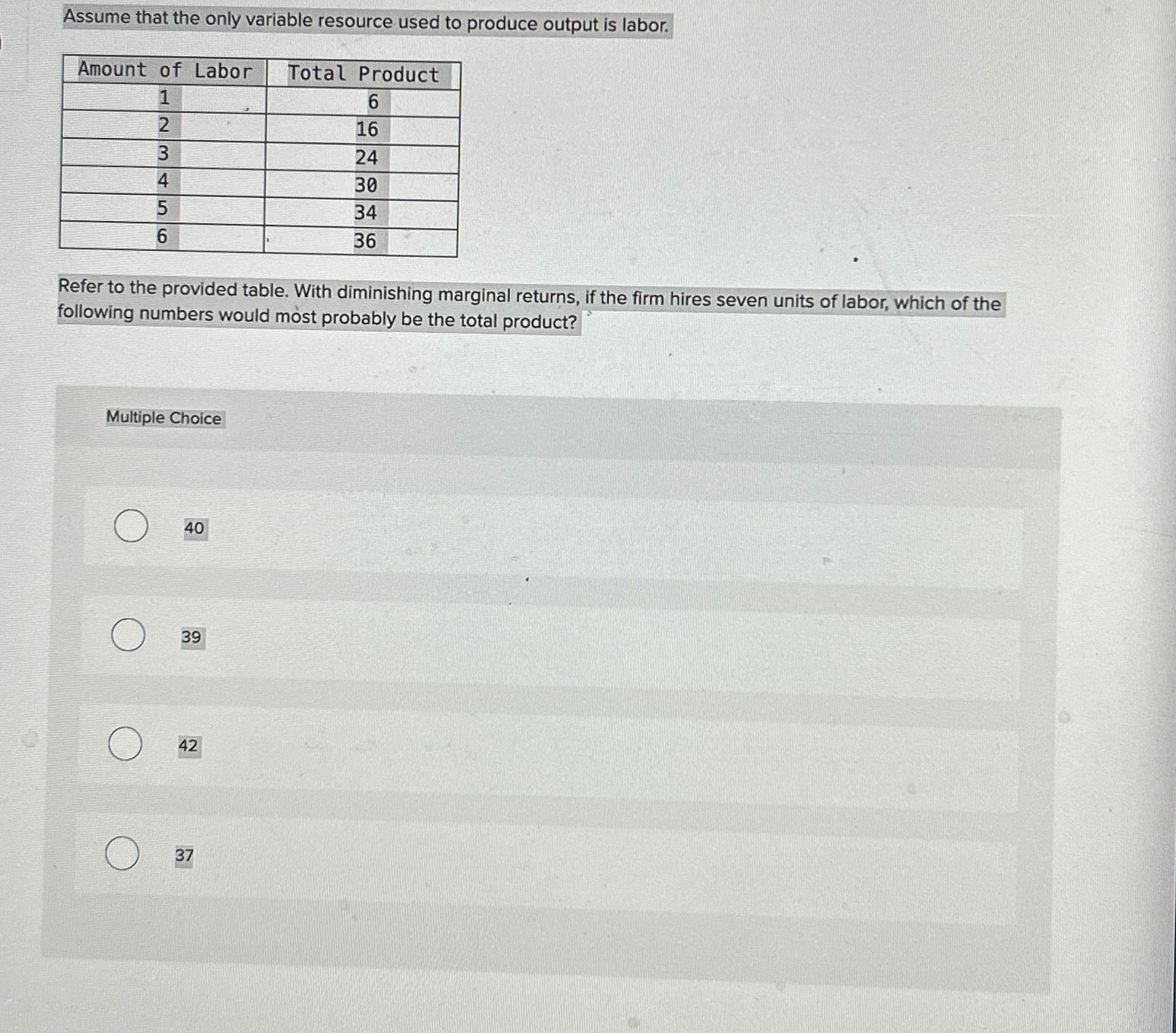 Solved Assume that the only variable resource used to | Chegg.com