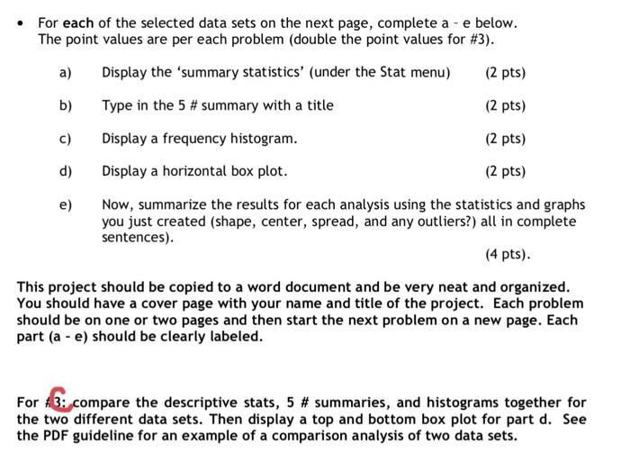 Solved • For each of the selected data sets on the next | Chegg.com
