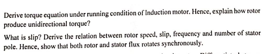 Solved Derive torque equation under running condition of | Chegg.com