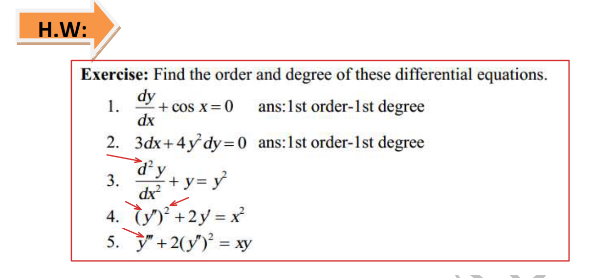 Solved H.W:Exercise: Find the order and degree of these | Chegg.com