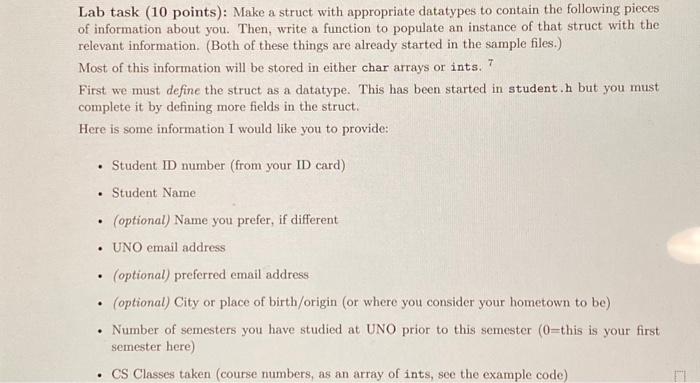 Solved Lab task (10 points): Make a struct with appropriate | Chegg.com