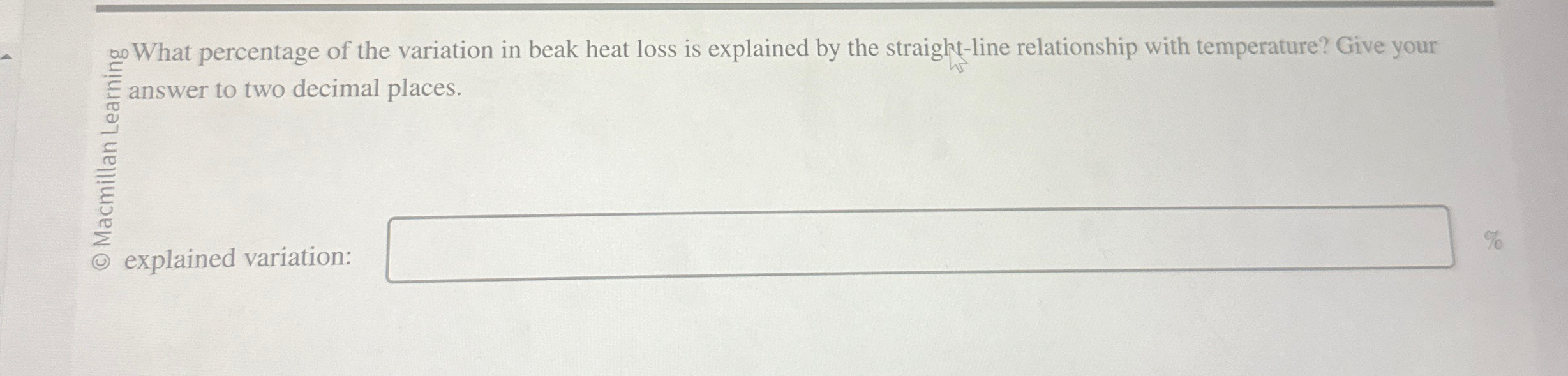 Solved ?00 ﻿What percentage of the variation in beak heat | Chegg.com