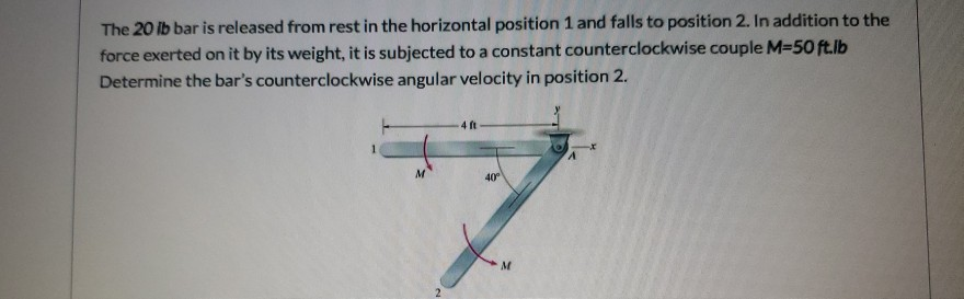 Solved The 20 lb bar is released from rest in the horizontal | Chegg.com