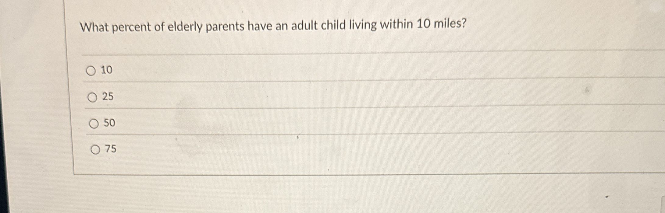 Solved What percent of elderly parents have an adult child | Chegg.com