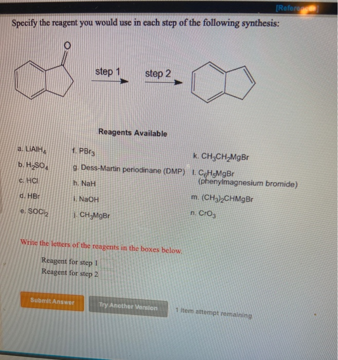 Solved [Reference Specify the reagent you would use in each | Chegg.com