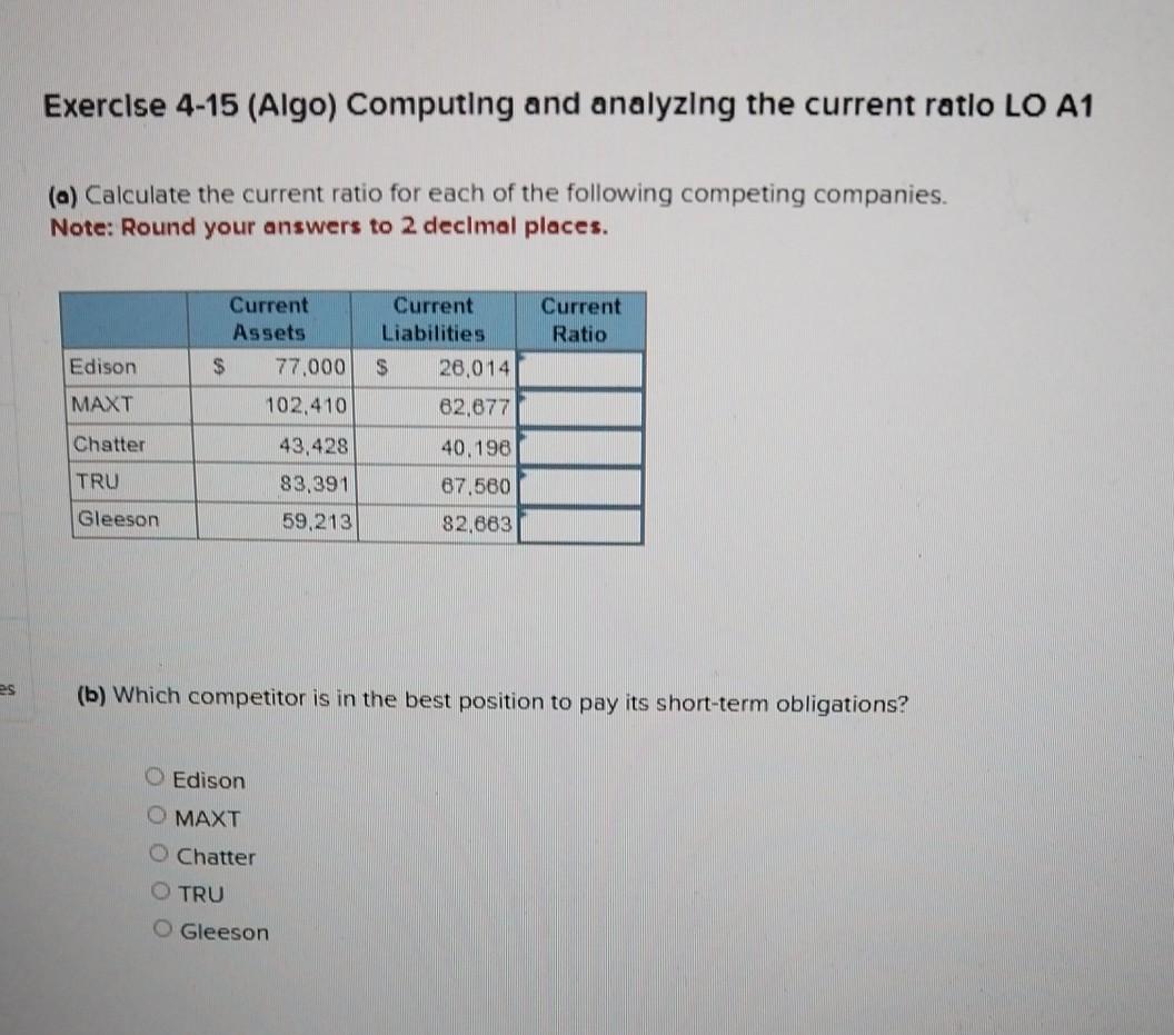 Solved Exerclse 4-15 (Algo) Computlng and analyzlng the | Chegg.com Solved Exerclse 4-15 (Algo) Computlng and analyzlng the | Chegg.com