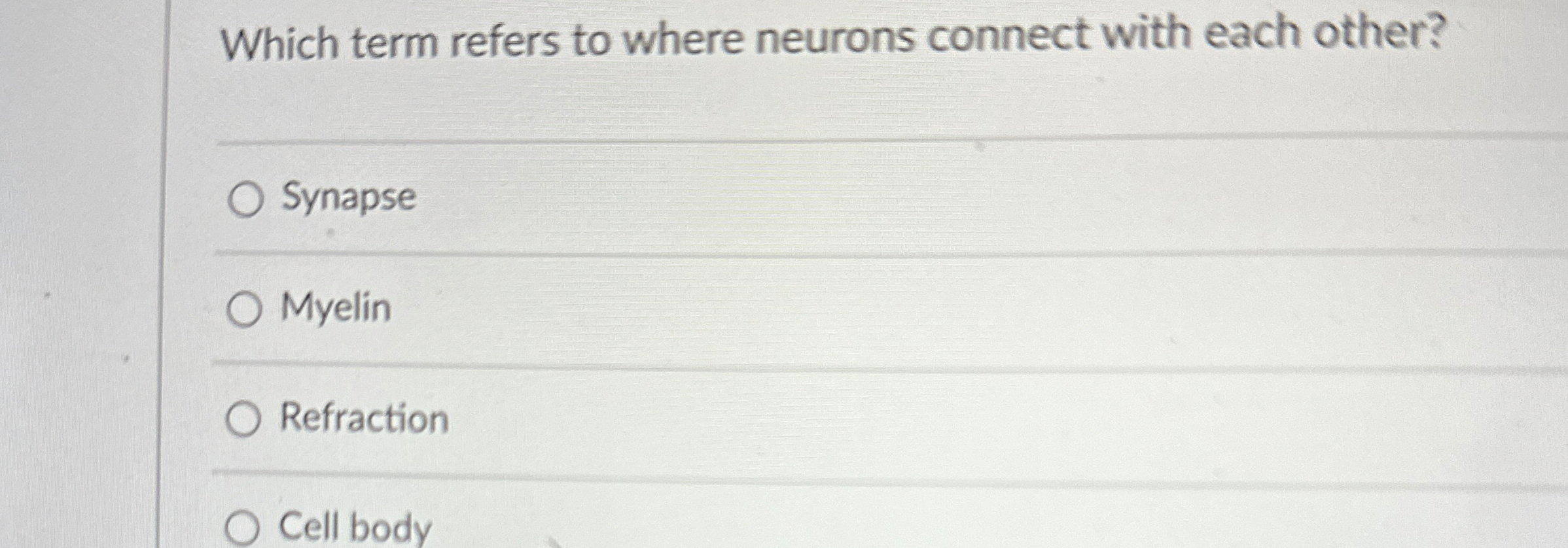 Solved Which term refers to where neurons connect with each | Chegg.com