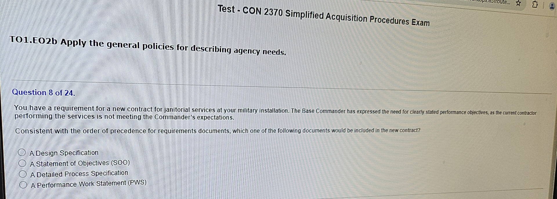 Solved Test - ﻿CON 2370 ﻿Simplified Acquisition Procedures | Chegg.com