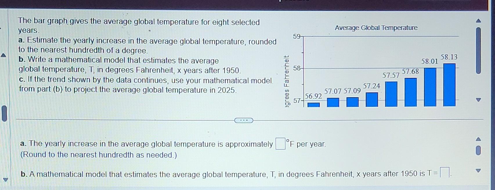 Solved The bar graph gives the average global temperature | Chegg.com