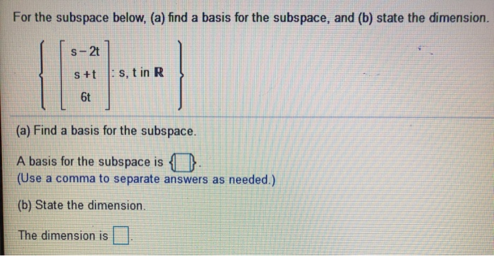 Solved For the subspace below, (a) find a basis for the | Chegg.com
