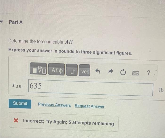 Solved The three cables support the 600 -lb load as shown in | Chegg.com
