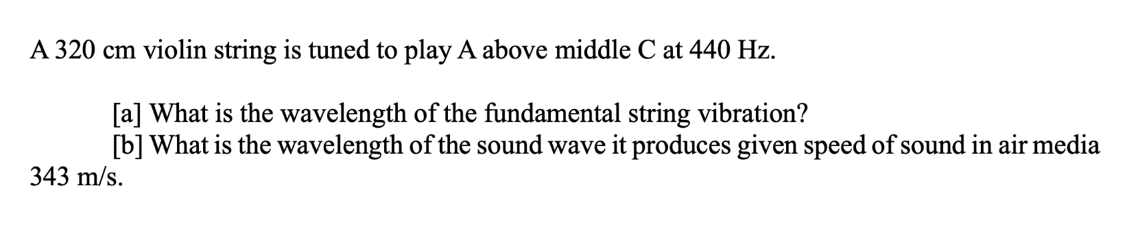 Solved A 320cm ﻿violin string is tuned to play A above | Chegg.com