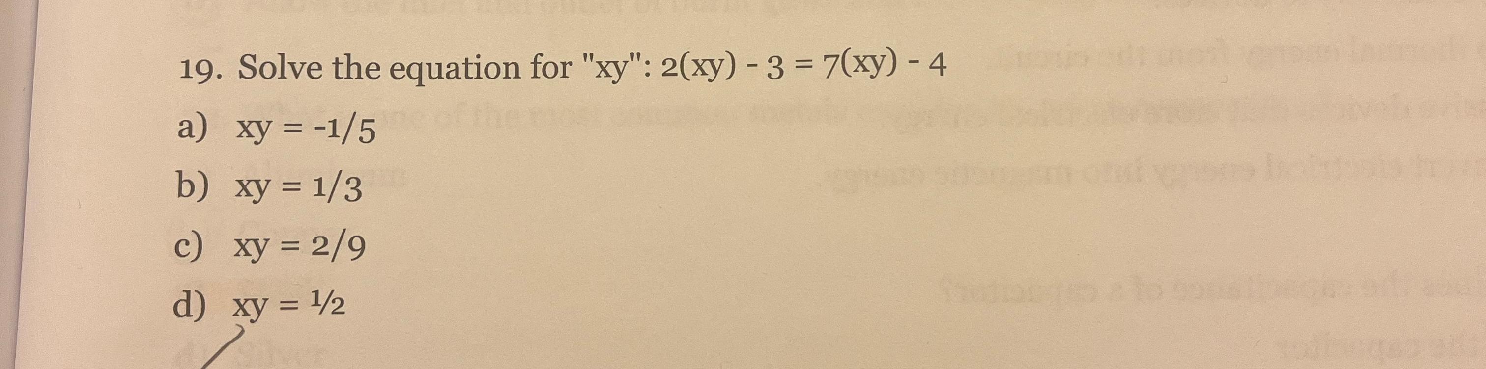 Solved Solve the equation for "xy": | Chegg.com