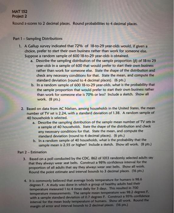 Solved MAT 152 Project 2 Round 2-scores to 2 decimal places. | Chegg.com