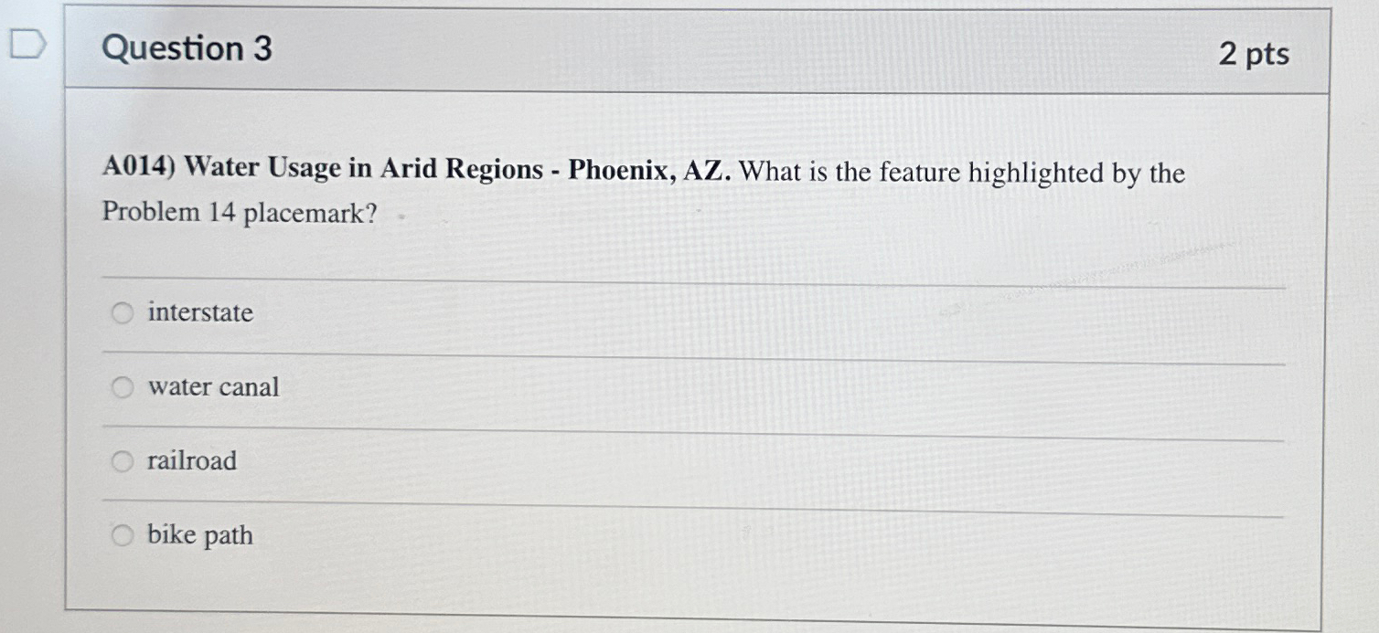 Solved Question 32ptsA014) ﻿Water Usage in Arid Regions - | Chegg.com