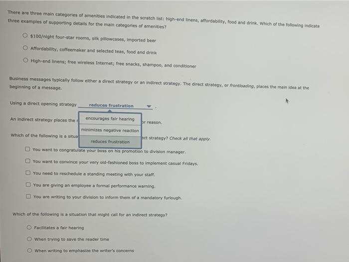 Solved There are three main categories of amenities | Chegg.com
