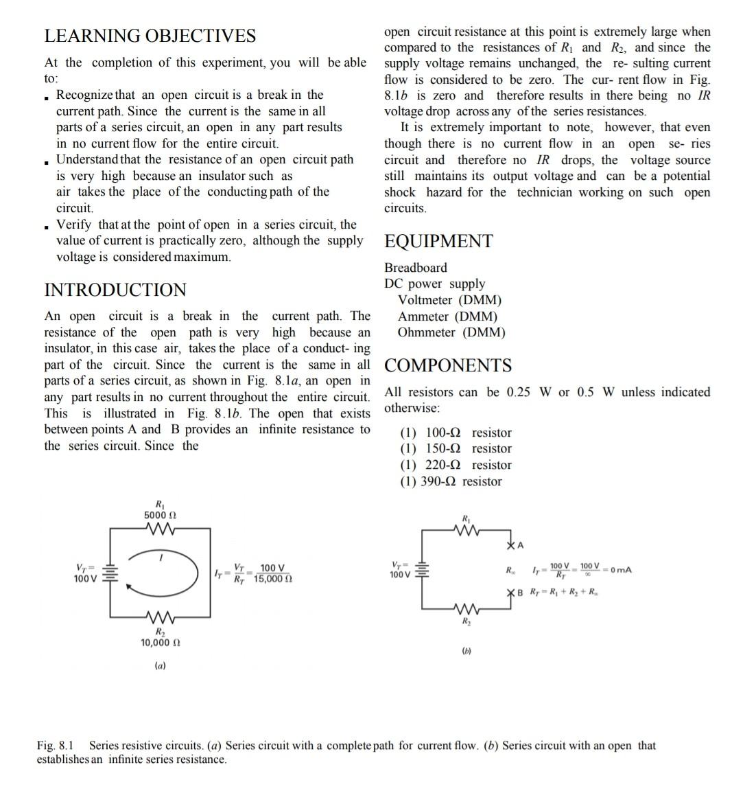 Solved 1 . LEARNING OBJECTIVES open circuit resistance at | Chegg.com