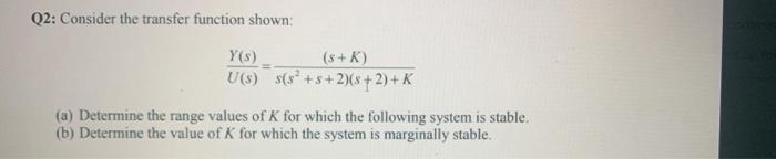 Solved Q2: Consider the transfer function shown: | Chegg.com