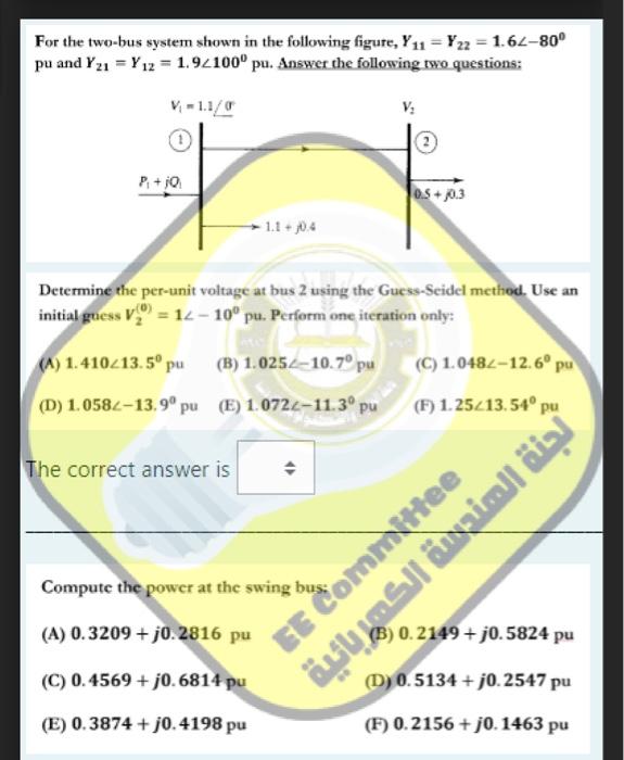 Solved For the two-bus system shown in the following figure, | Chegg.com