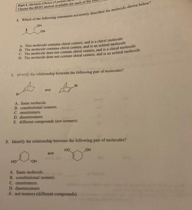 Solved Part I. Multiple Choice (5 points Choose the BEST | Chegg.com